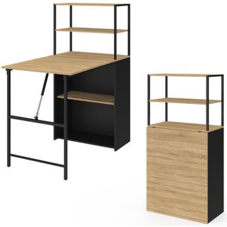 IDMarket Klappbarer Bibliotheksschreibtisch RAY Klappbare Tischplatte Holz in Buchenholzoptik und Schwarz