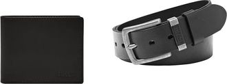 Fossil Herren Derrick Schwarzes Leder Portemonnaie und Jay Gürtel, Set