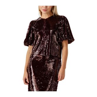 Y.A.S Royalina Paillettenoberteil - - Blouses & Shirts - Damen - Braun - M