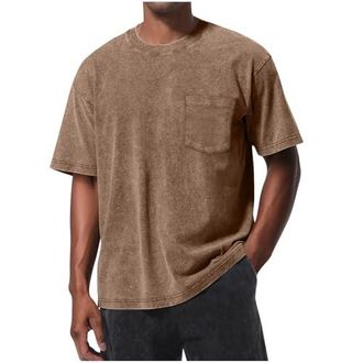 Generic Chemise d&eacute;contract&eacute;e &agrave; manches courtes pour homme - Uni - Classique - Tendance - Confortable - L&eacute;ger - Extensible - Respirant - Col rond - Pour l&eacute;t&eacute; e