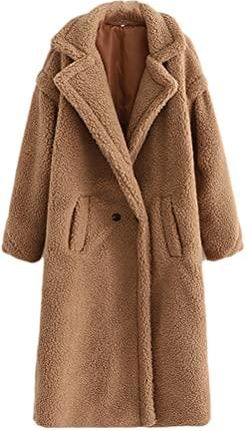 ORANDESIGNE Femmes Manteau Veste en Peluche Parka Fausse Manches Longues Cardigan dhiver Polaire Teddy-Polaire Veste en Fausse Fourrure Chameau L