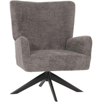 Hhg Lounge-Sessel HHG 916, Cocktailsessel Polstersessel Relaxsessel, drehbar, Stoff/Textil Chenille Metall dunkelgrau