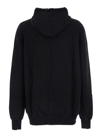 Rick Owens Mens Black Hoodie With Kangaroo Pocket Cotton Sweatshirts Sweater