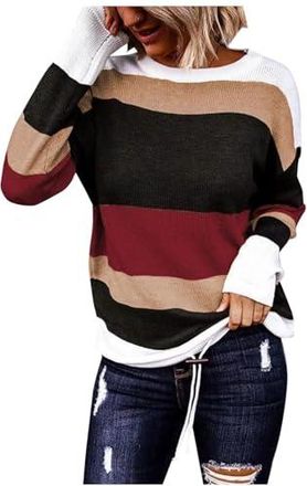 Generico Pull en tricot pour femme - Pull à manches longues et col rond élégant - Pull en tricot pour lhiver - Pull à côtes pour femme, rouge, XXL