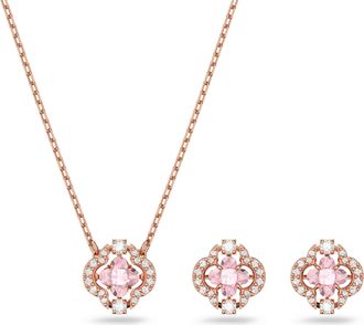 Swarovski Una Set, Glücksklee, Rosa, Roségold-Legierungsschicht