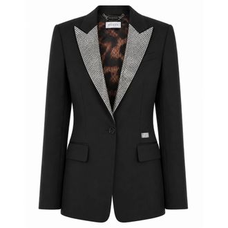 Philipp Plein Femme, Vestes, Noir, Taille: 38 FR Blazer ajust&eacute; &agrave; un bouton orn&eacute; de strass en cristal