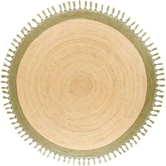 Beliani Teppich Beige und Gr&uuml;n Jute Rund &oslash; 200 cm mit Fransen Boho Rustikal Spiralform Geflochten Handgefertigt Nat&uuml;rlich Schlafzimmer Wohnzimmer