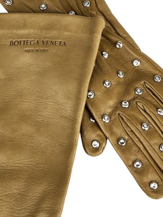 Bottega Veneta Womens Embossed Logo Studs Leather Green Accessories > Gloves