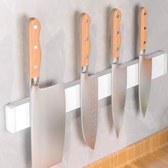 Generic Porte-couteaux Magn&eacute;tique Mural Bande En Acier Inoxydable Sans Per&ccedil;age Avec Crochets/ruban Adh&eacute;sif/vis, Support Dustensiles De Cuisine, Organisateur C