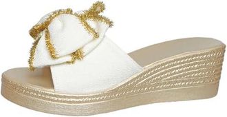 Generic Sandales compens&eacute;es &agrave; bout ouvert avec noeud paillet&eacute; pour femme, chaussures d&eacute;t&eacute; d&eacute;contract&eacute;es l&eacute;g&egrave;res, blanc, 40.5 EU