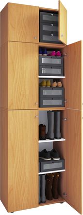 VCM Holz-Schuhschrank | Ma&szlig;e: H. 223 x B. 70 x T. 39 cm| Allzweckschrank | 5 F&auml;cher | 4 Dreht&uuml;ren | Aufsatz mit 2 T&uuml;ren- Lona