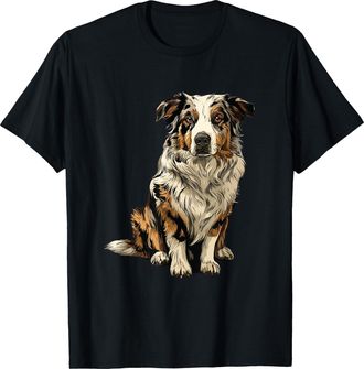 Whyitsme Design Blaue Merle-Abbildung eines dreifarbigen australischen Sch&auml;ferhundes T-Shirt