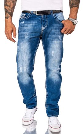 Rock Creek Herren Jeans Hose Comfort Fit Dicke N&auml;hte Jeans Herrenjeans Herrenhose Denim Stonewashed Basic Weites Bein Raw RC-2268 Blau W38 L32