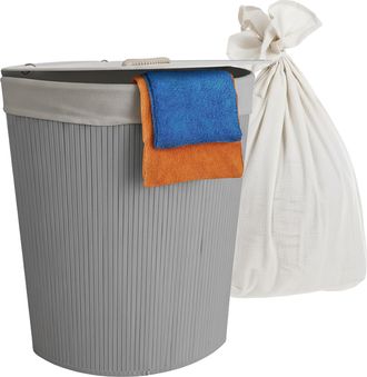 Relaxdays Eckw&auml;schekorb mit Deckel, Bambus, 80 l, Faltbarer W&auml;schesammler, HxBxT: 60 x 36 x 36 cm, W&auml;schekorb Ecke, grau