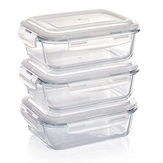 Grizzly Bo&icirc;te Alimentaire en Verre Herm&eacute;tiques avec Couvercles Lot de 3 Rectangulaires 1040 ml - Bo&icirc;tes Conservation Sans BPA