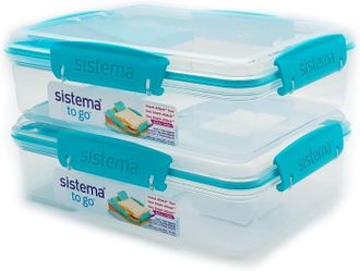 Sistema Snack Attack Duo To Go Brotdose - 2er Set | 975ml Lunchbox mit 3 Fächern | BPA-frei, stapelbares Design | Zufällige Farben