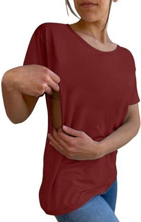 Generic Tee Shirt Allaitement Femme Manches Courtes et Col Rond Haut Maternité Femme Zip Côté Top Allaitement Femme T-Shirts Allaitement Humour Débardeur de M