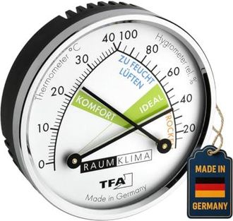 TFA Dostmann Analoges Thermo-Hygrometer, 45.2024.EK, zur Messung von Luftfeuchtigkeit und Temperatur, gesundes Raumklima schaffen, Schimmel vermeiden, für Innenräu