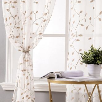 Miulee Vorhang Voile Blumen Stickerei Vorhänge mit Ösen transparent Gardine 2 Stücke Ösenvorhang Gaze paarig schals Fensterschal für Wohnzimmer Schlafzimmer 