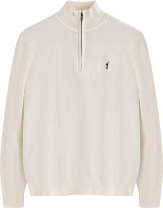 Polo Club Pullover ecru aus Wollgemisch mit halbem Rei&szlig;verschluss und gesticktem Rigby Go-Logo