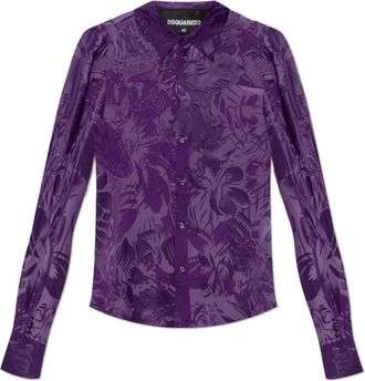 Dsquared2 Femme, Blouses et Chemises, Violet, Taille: 32 FR Chemise Transparente avec Motif D&eacute;coratif