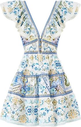 Camilla Femme, Robes, Multicolore, Taille: 38 FR Robe Courte &Agrave; Volants et Col &agrave; Froufrous