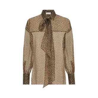 Brunello Cucinelli Chemisier en Soie Transparente - Femme - Blouses et Chemises - Brun - Taille: 38 FR