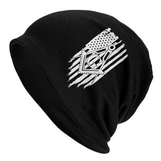 Generic Homme Femme Bonnets Tricot&eacute; Franc-Ma&ccedil;onnerie du Drapeau Am&eacute;ricain Bonnet dhiver Classique Hiver Chapeaux Mode Bonnet &Agrave; Revers pour Quotidien Course Pa