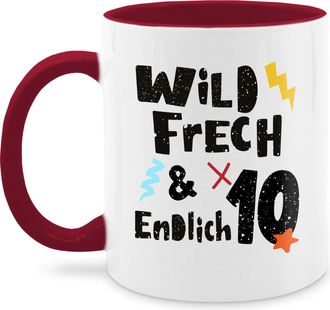 Shirtracer Tasse Tassen 325ml - 10. Geburtstag - Wild frech und endlich 10 - Wunderbar zehn Jahre - 325 ml - Bordeauxrot - junge 10.geburtstag alt zum