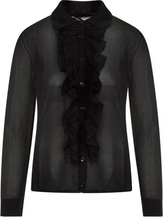 Tom Ford Femme, Blouses et Chemises, Noir, Taille: 38 FR Ruffled Collared Viscose Shirt