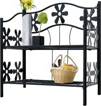 Deuba Blumenst&auml;nder 2 Etagen Metall Schwarz Pflanzenst&auml;nder Indoor Outdoor Blumenregal Balkon Pflanzenregal Gummif&uuml;&szlig;e Garten Blumenbank Blumenhocker