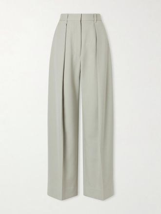 Victoria Beckham Pantalon Large En Grain De Poudre &Agrave; Plis - Vert