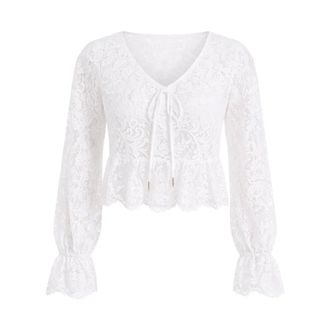Michael Kors Femme, Blouses et Chemises, Blanc, Taille: 42 FR Chemisier en dentelle florale &agrave; cordonnet