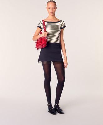 Maje Jupe En Laine M&eacute;lang&eacute;e Et Tulle - Bleu Marine - Taille 36 - Maje