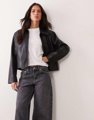 Mango veste en imitation cuir noire