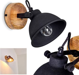 HOFSTEIN Wandleuchte Svanfolk verstellbare Wandlampe aus Holz/Metall in schwarz-matt/braun 1-flammig, 1x E14 Fassung, beliebig dreh-/schwenkbar, Industrial, oh