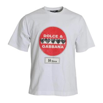Dolce & Gabbana Wei&szlig;e Heart Amor Baumwoll-Crewneck-T-Shirt - - Tops - Herren - Wei&szlig; - S