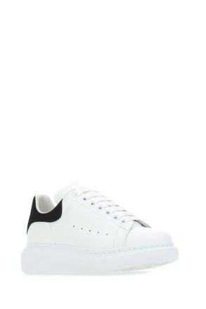 Alexander McQueen Leather with Black Suede Heel Sneakers - White