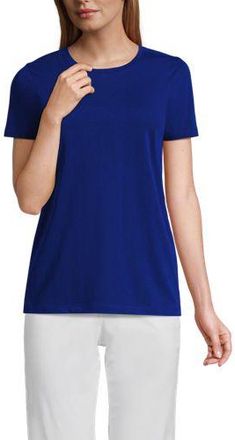 Lands End Supima Kurzarm-Shirt mit rundem Ausschnitt, Damen, Größe:32-34 regular, Blau, Baumwolle, by Lands End