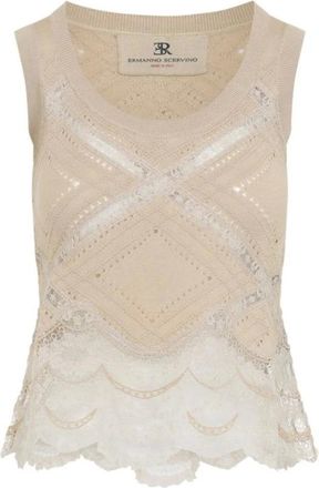 Ermanno Scervino Haut en maille sans manches avec bordure en dentelle - Femme - Tops - Beige - Taille: 36 FR