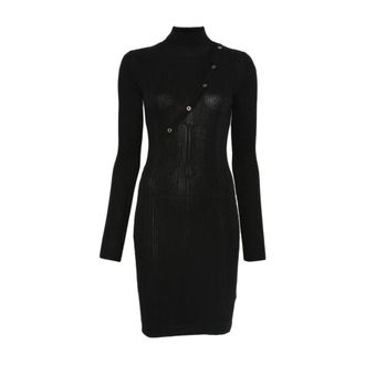 Patrizia Pepe Femme, Robes, Noir, Taille: 42 FR Robe Courte &agrave; Col Montant avec D&eacute;tails de Boutons