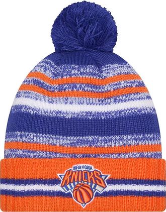 New Era New York Knicks Sideline Sport Orange gestreifte Strickm&uuml;tze mit B&uuml;ndchen - NBA Cheer Cuff Knit Cap