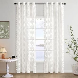 Miulee Set de 2 Rideaux en Dentelle &agrave; OEillets - Ajour&eacute; avec Motif de Feuilles Style Vintage pour Salon et Chambre - D&eacute;coratifs, 2X H225 x L150 cm, Blanc