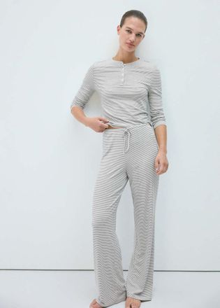 Mango T-shirt de pyjama &agrave; rayures avec boutons ivoire - Femme - XS - MANGO
