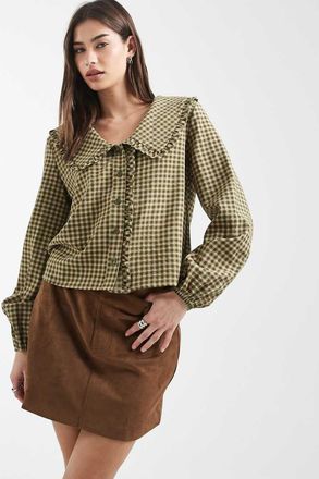 Daisy Street Oversize-Hemd in Khakibraun kariert mit Kragen-Brown