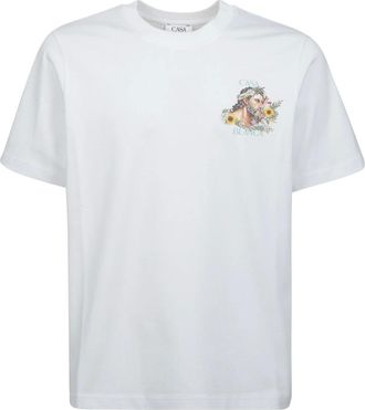 Casablanca Homme, Tops, Blanc, Taille: S T-shirt en Coton Blanc &agrave; Manches Courtes