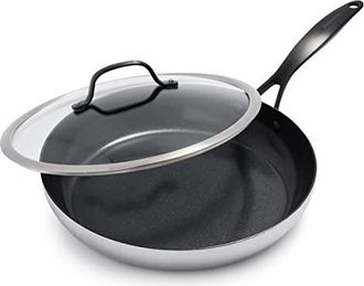 GreenPan Venice Pro Noir 30cm Bratpfanne, 3-lagiger Edelstahl, gesunde keramische Antihaftbeschichtung, Mattschwarzer Griff, PFAS-frei, Induktion, Spülmaschine