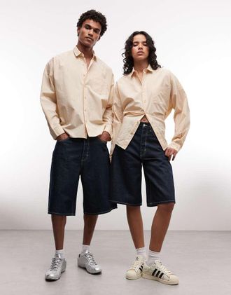 Weekday Astro - Bermuda baggy unisexe &agrave; taille basse - Bleu d&eacute;lav&eacute;