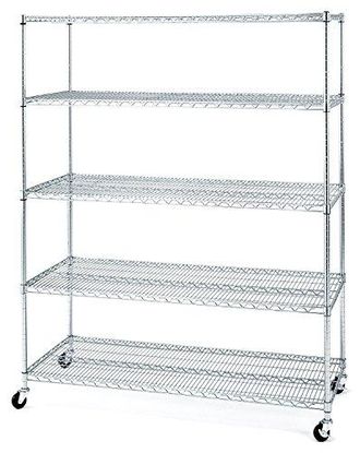 Seville Classics Schwerlastregal mit 5 Böden und Lenkrollen, 152, 4 x 60, 9 x 182, 8 cm (LxBxH), Verchromt