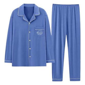 Generico RUMAOZIA Pyjama dhiver long pour homme et femme avec boutons, 2 pièces, manches longues, confortable, avec poches et cordon de serrage, vêtements de n